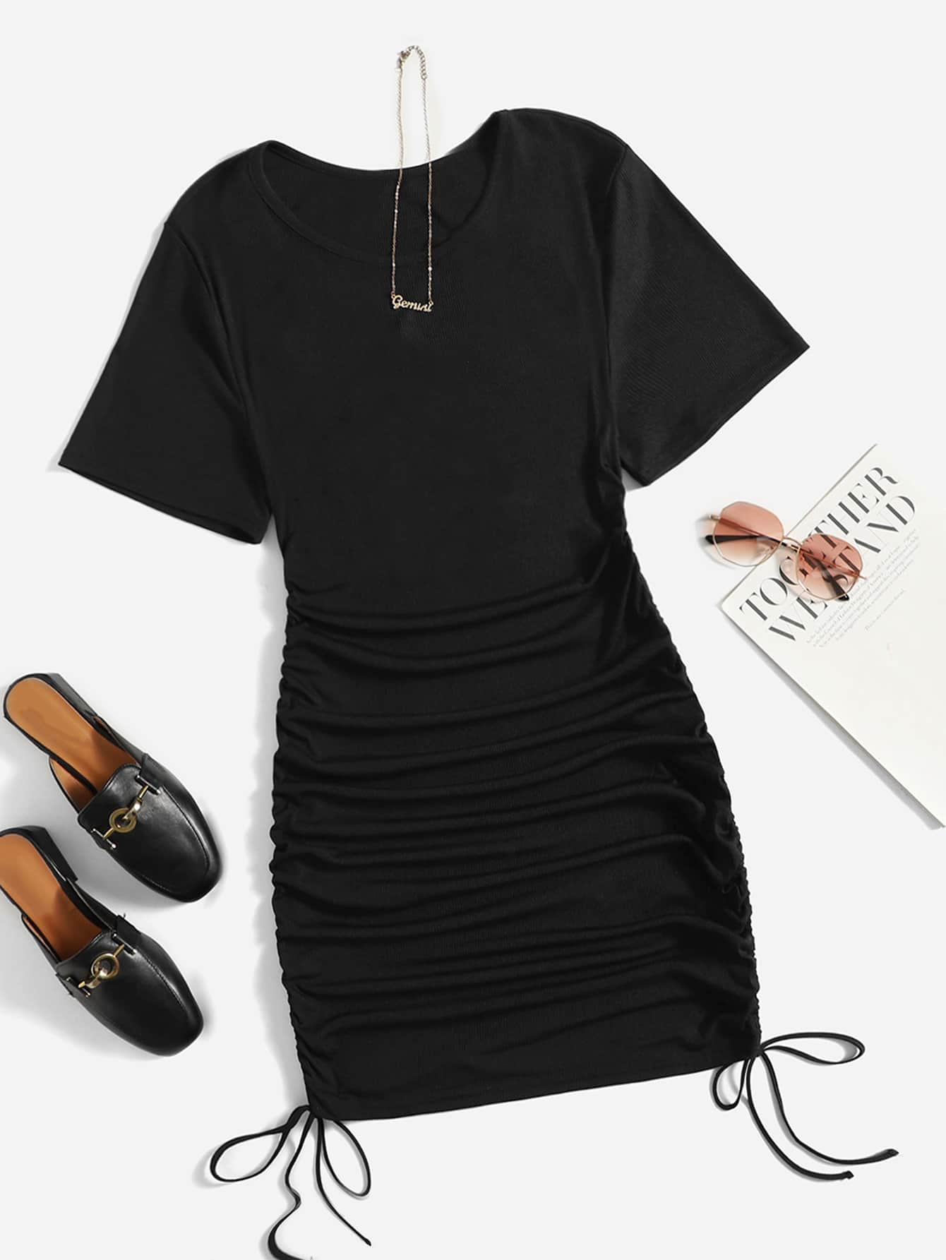 Flirla Plus Drawstring Side Ruched Dress | SHEIN USA