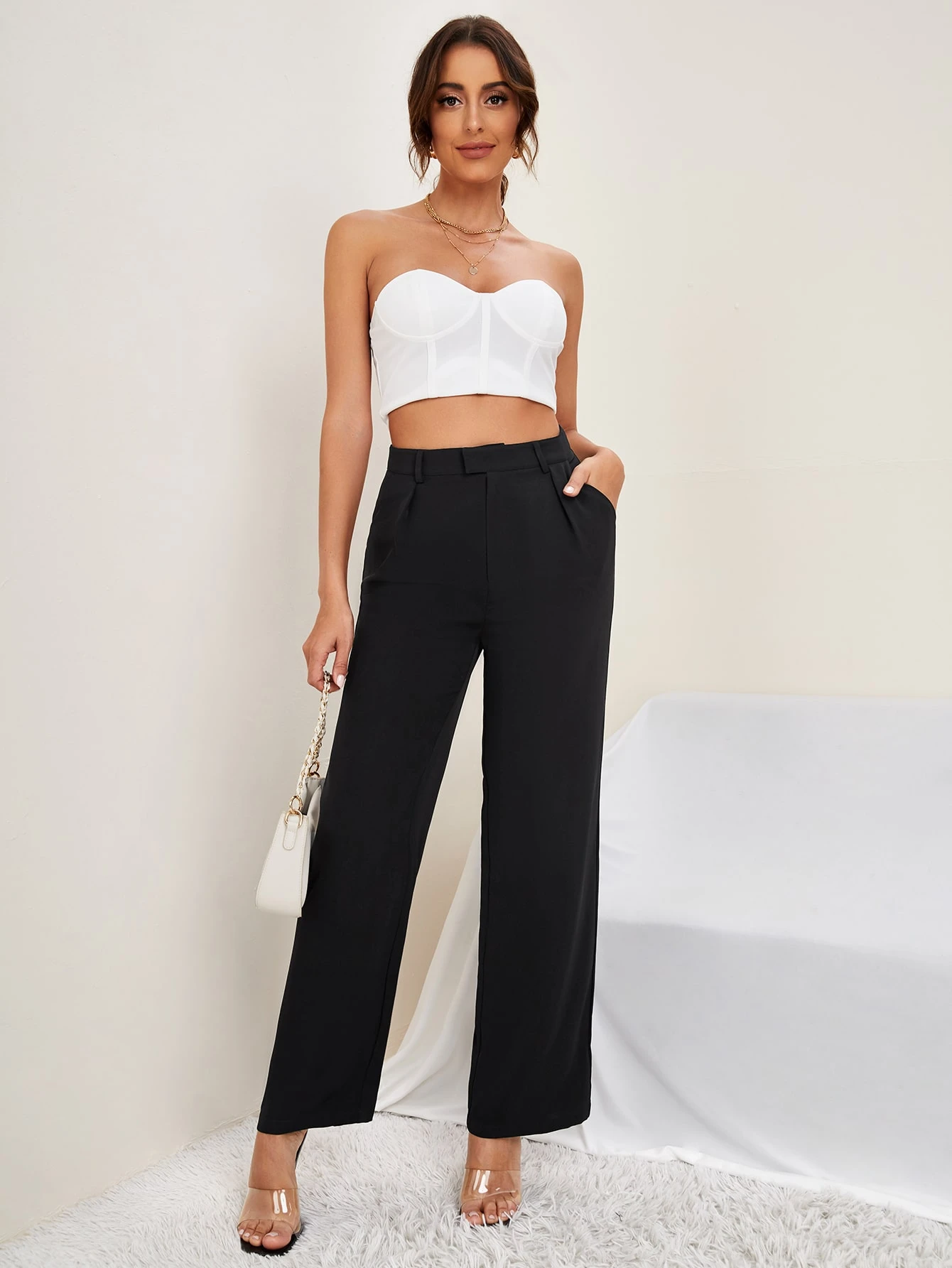 SHEIN Fold Pleated Tailor Trousers | SHEIN UK