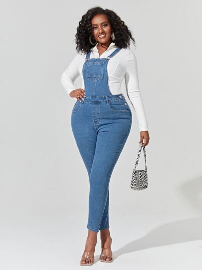 Plus Size Denim Overalls | Fashion Plus Size Denim Overalls | SHEIN USA