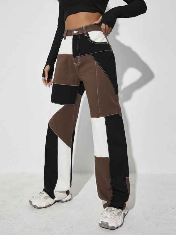 SHEIN ICON High Waist Cut And Sew Jeans | SHEIN USA