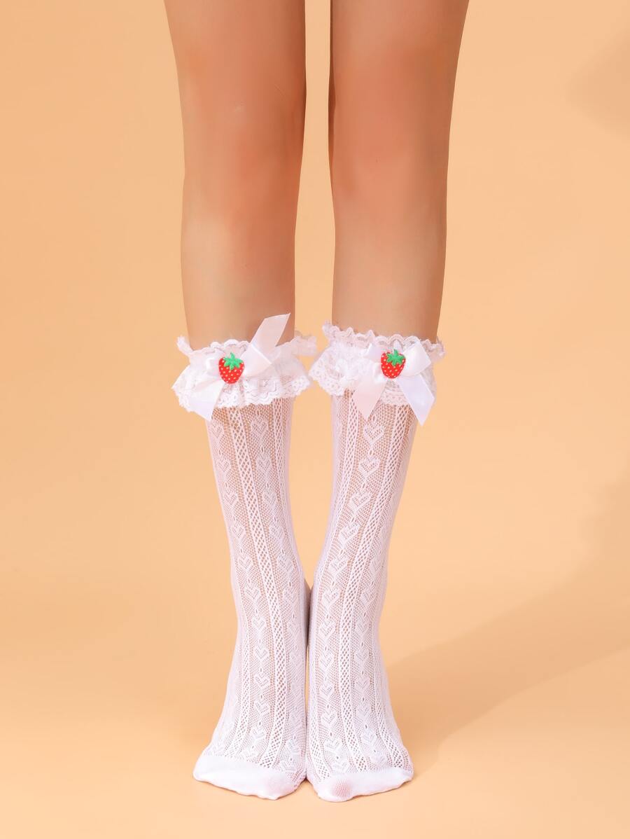 Strawberry Decor Lace Trim Socks | SHEIN USA