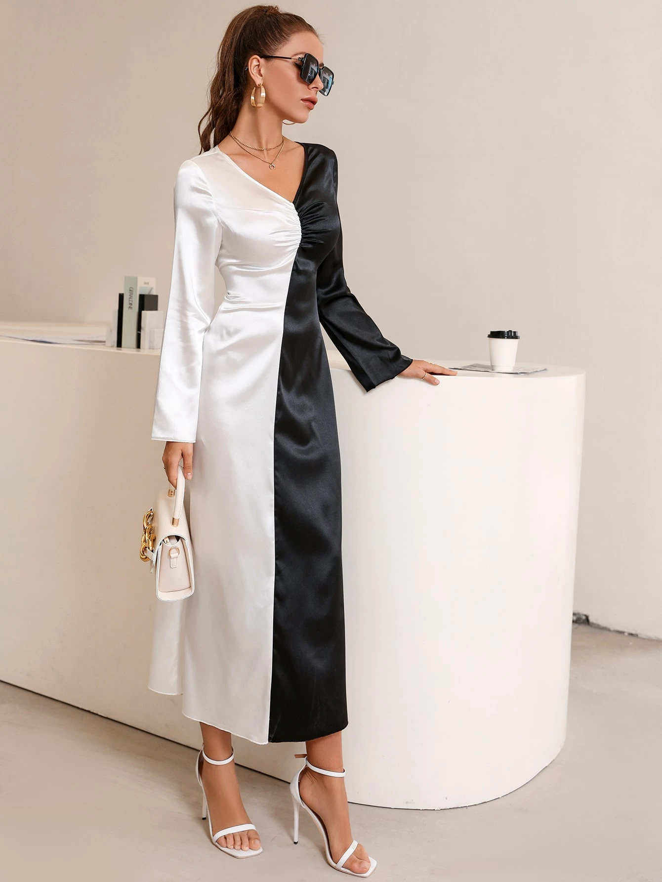 Two Tone Satin Dress | SHEIN USA