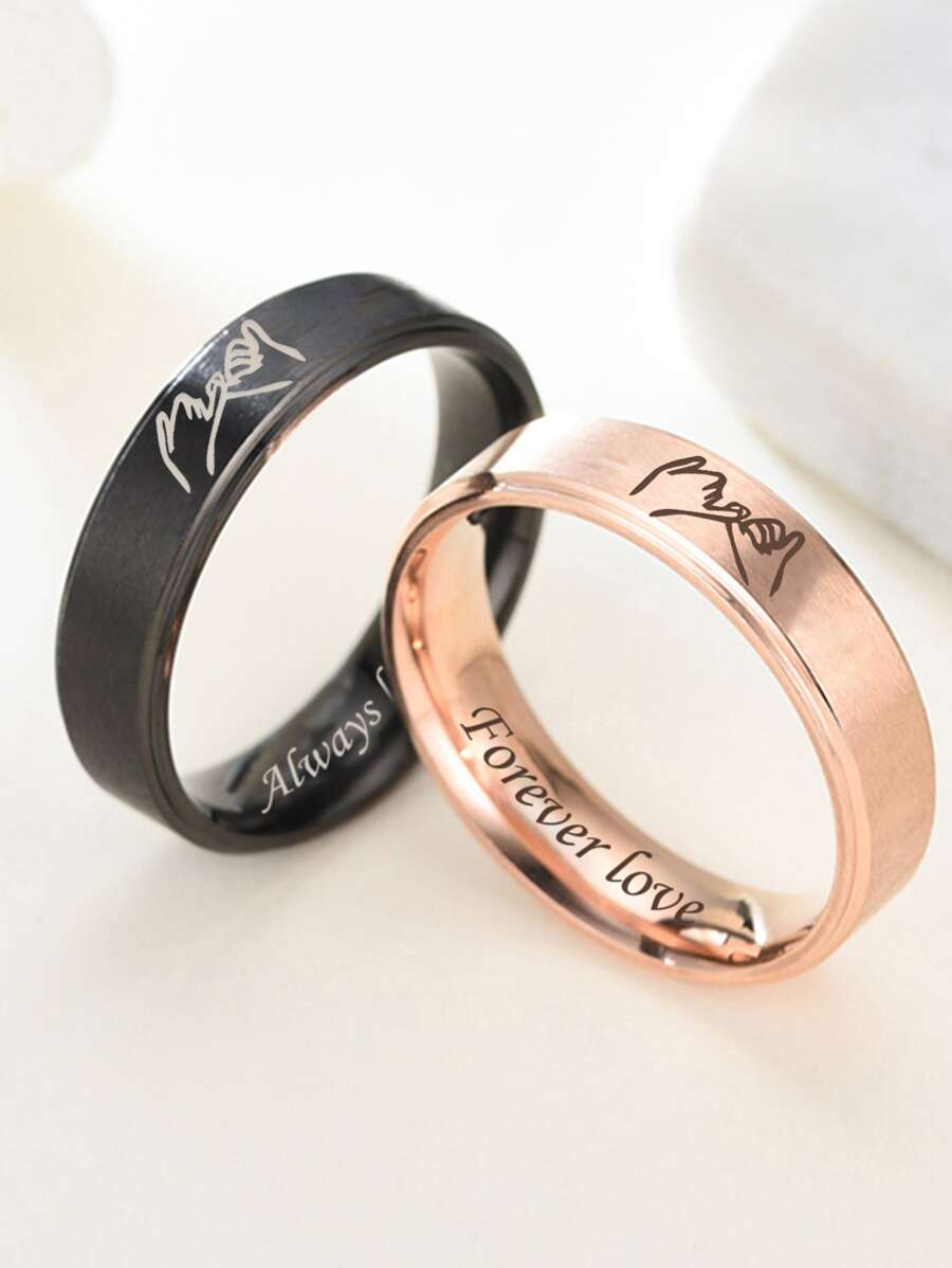 2pcs Letter Graphic Couple Ring | SHEIN USA