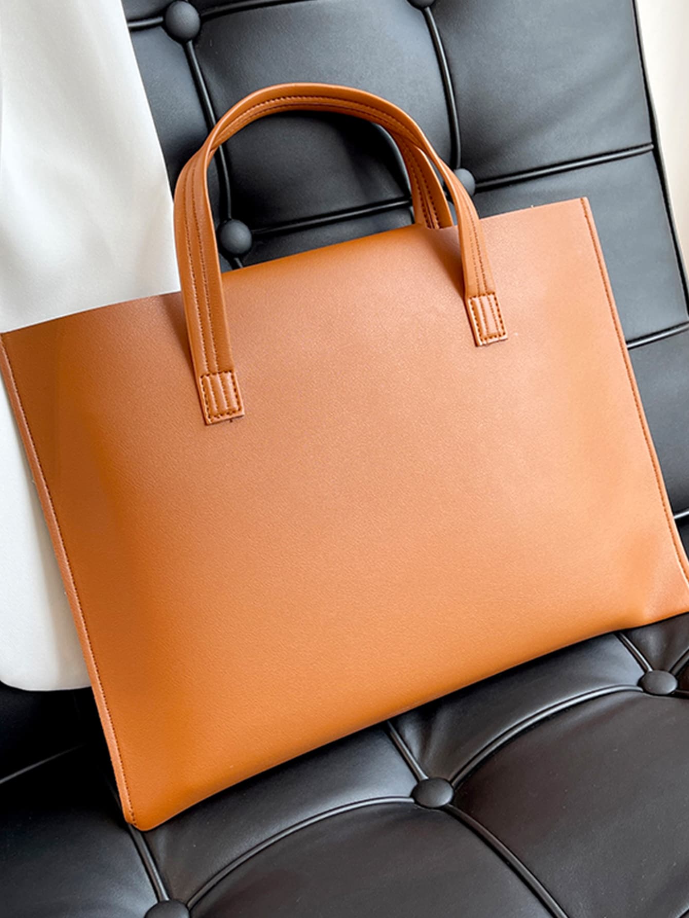 1pc 14-Inch Dual-Layer Pu Briefcase, Fashionable Tote Bag For Work And ...