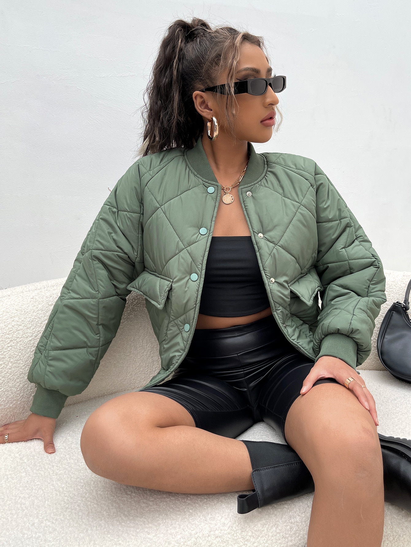 Raglan Sleeve Quilted Coat