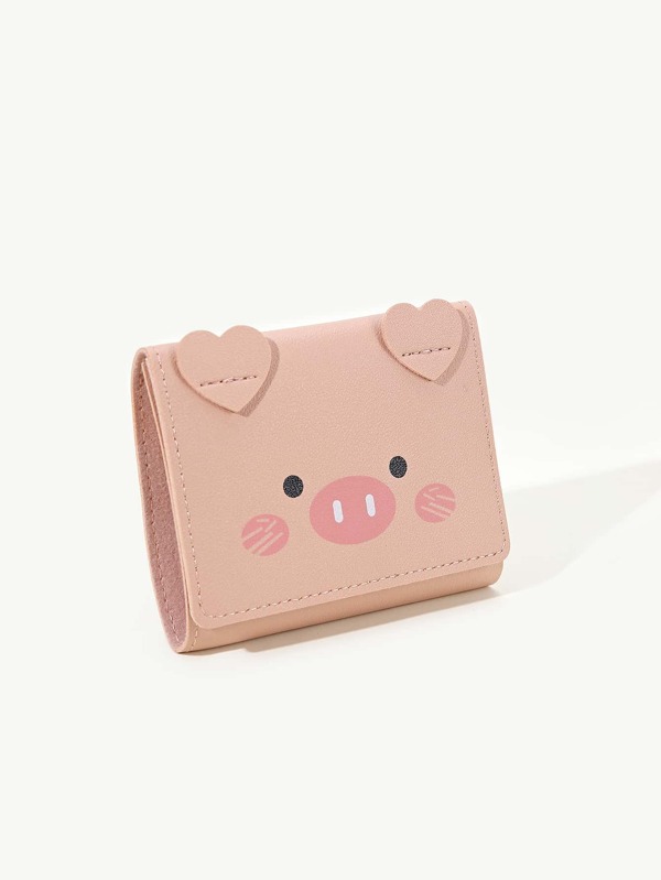 Cartoon Piggy Pattern Fold Small Wallet Pocket Wallet Small Purse ID ...