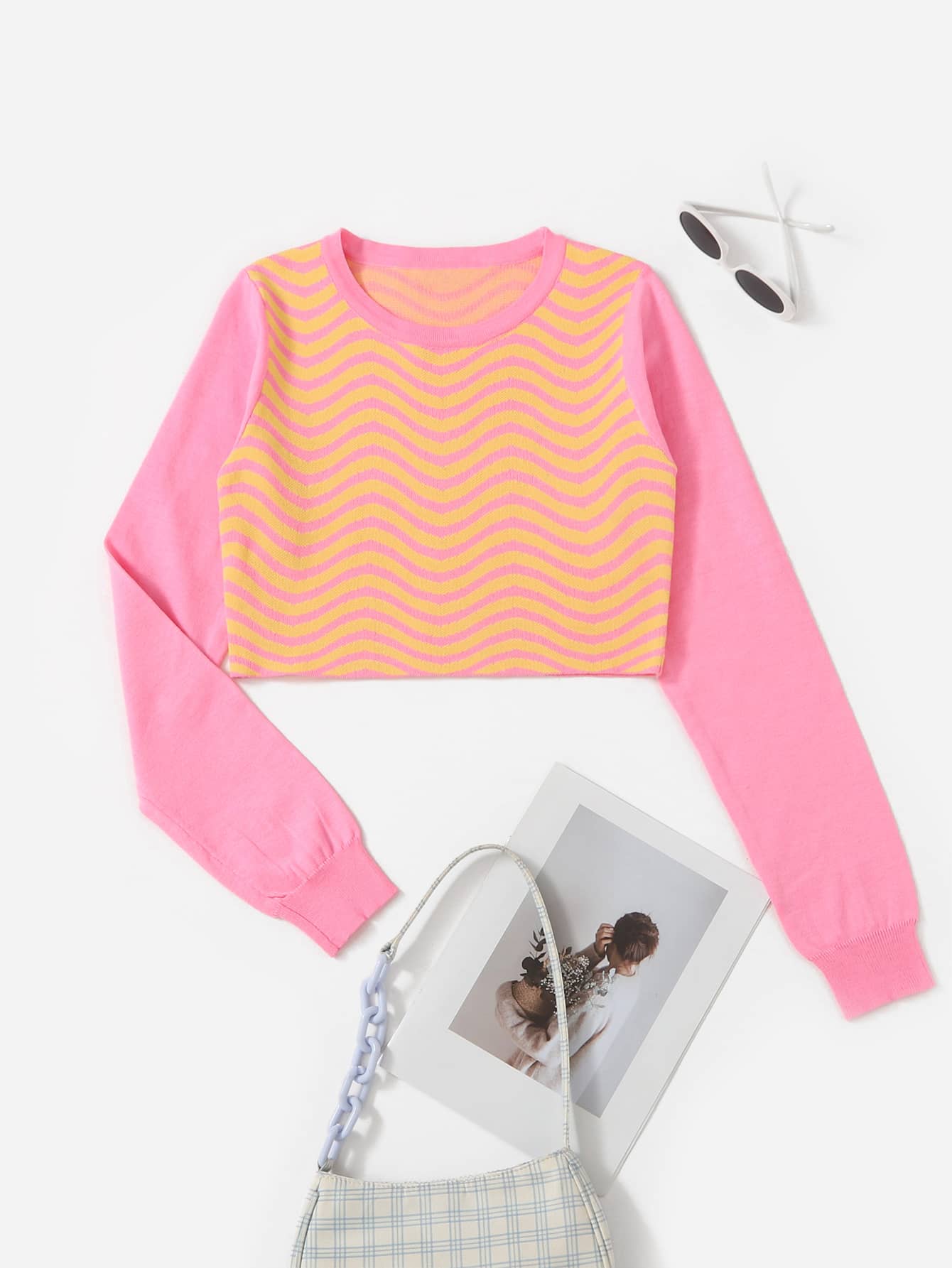 SHEIN Qutie Colorblock Wave Pattern Sweater | SHEIN USA