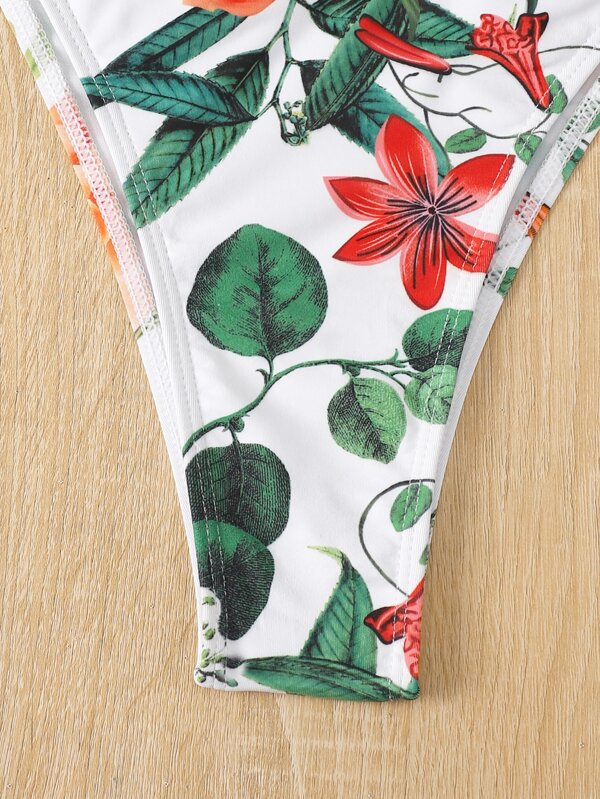 Shein Swim Vcay Conjunto De Biquíni Impressão Floral Cabresto Triângulo
