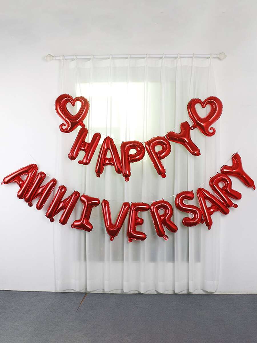 19pcs Red Anniversary Heart Balloon Pack, Happy Anniversary Decorations ...