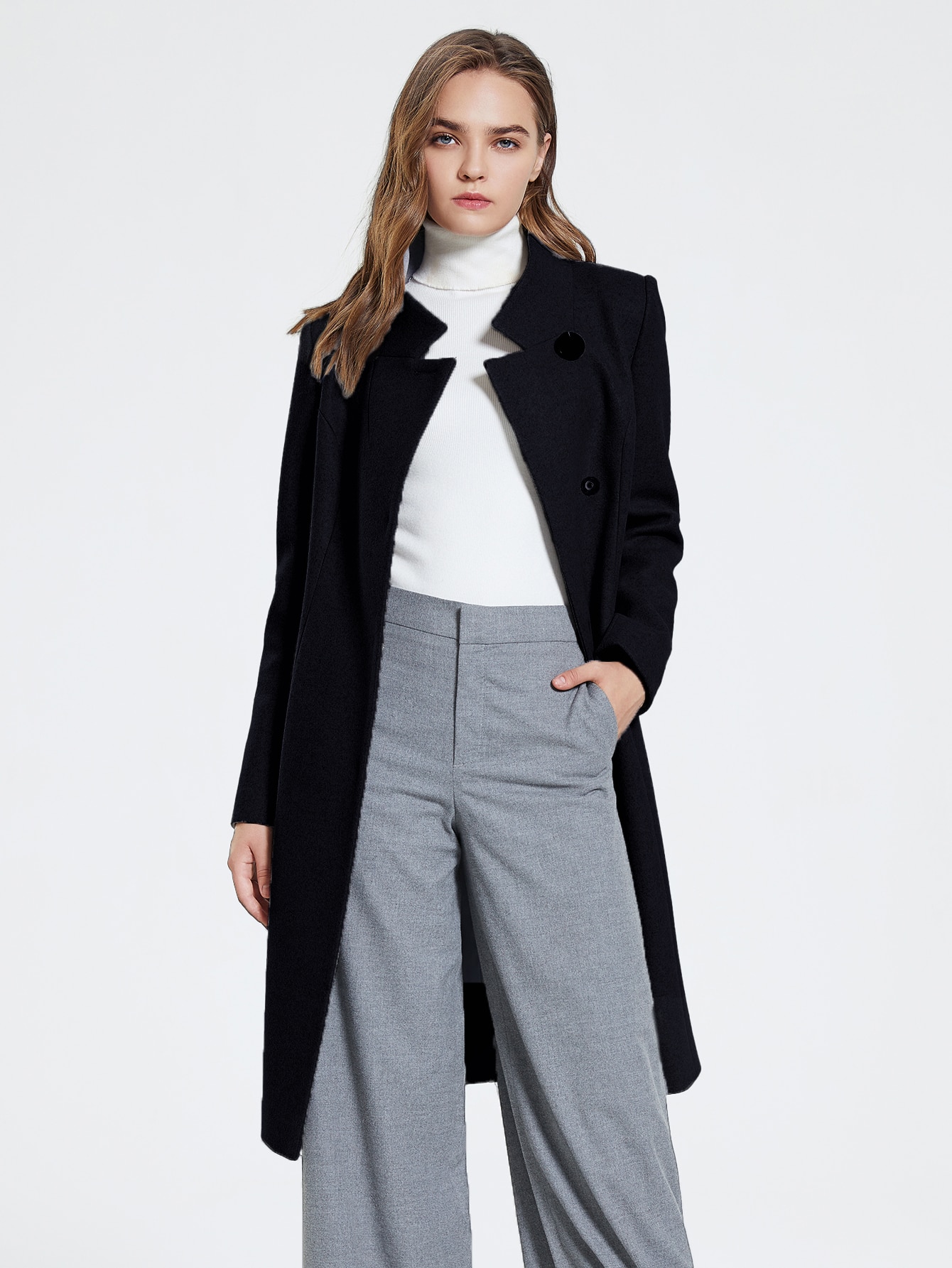 MIEGOFCE Hidden Button Stand Collar Overcoat | SHEIN USA