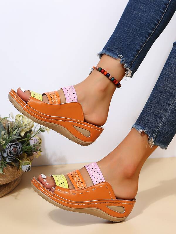 Colorblock Strappy Flatform Mules | SHEIN USA