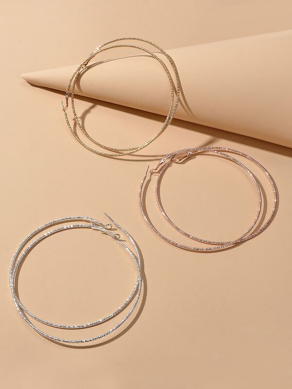 3pairs Shiny Metal Hoop Earrings | SHEIN USA
