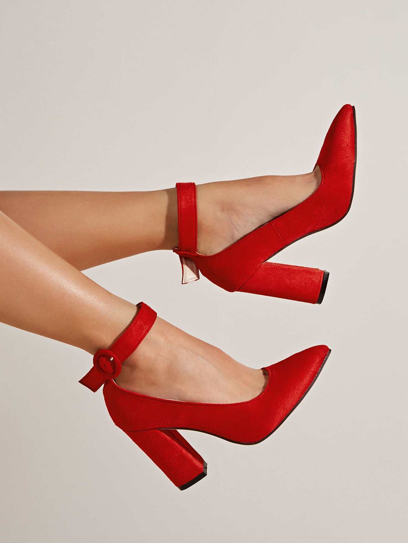 Suede Chunky Ankle Strap Pumps