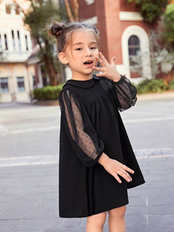 SHEIN Kids FANZEY Toddler Girls Peter-pan Collar Sheer Dobby Mesh ...