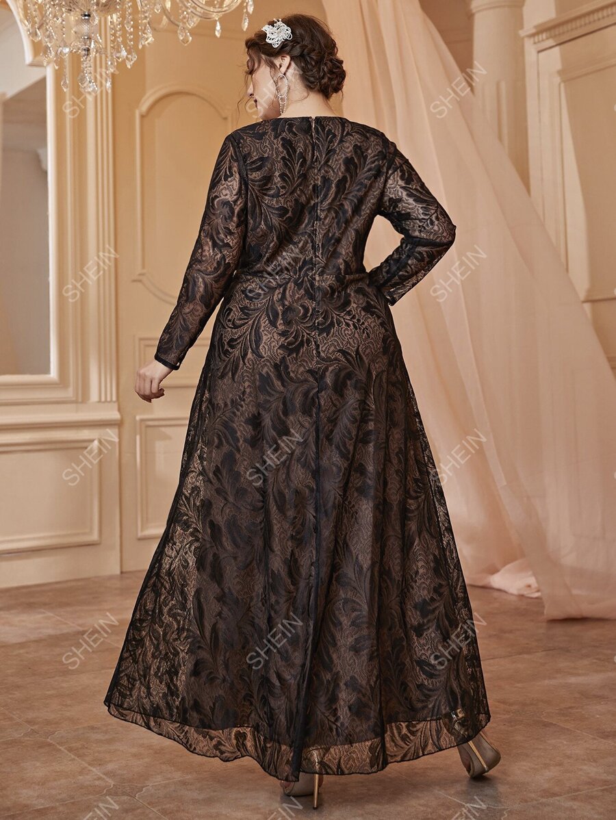 SHEIN Modely Plus Plant Lace Prom Dress | SHEIN UK