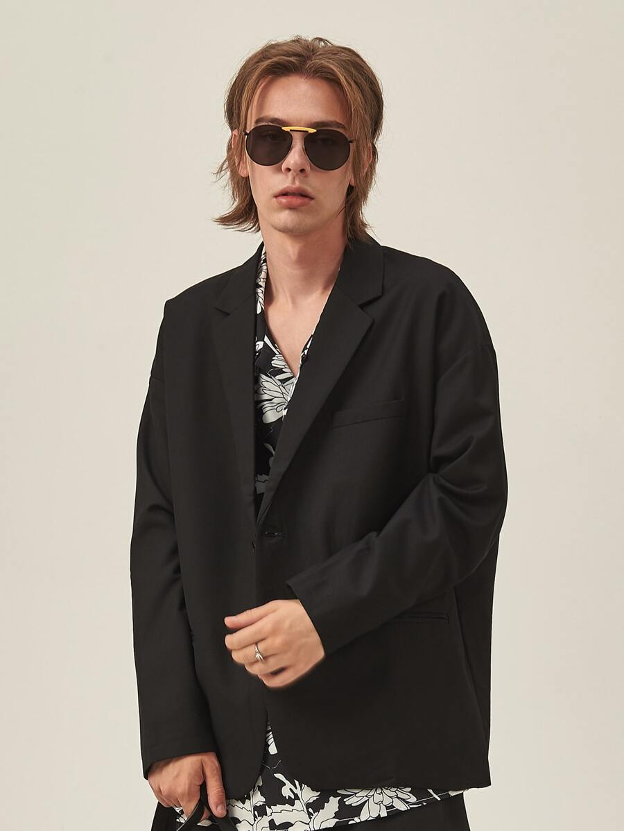 Men Plus Lapel Neck Button Front Drop Shoulder Blazer | SHEIN USA