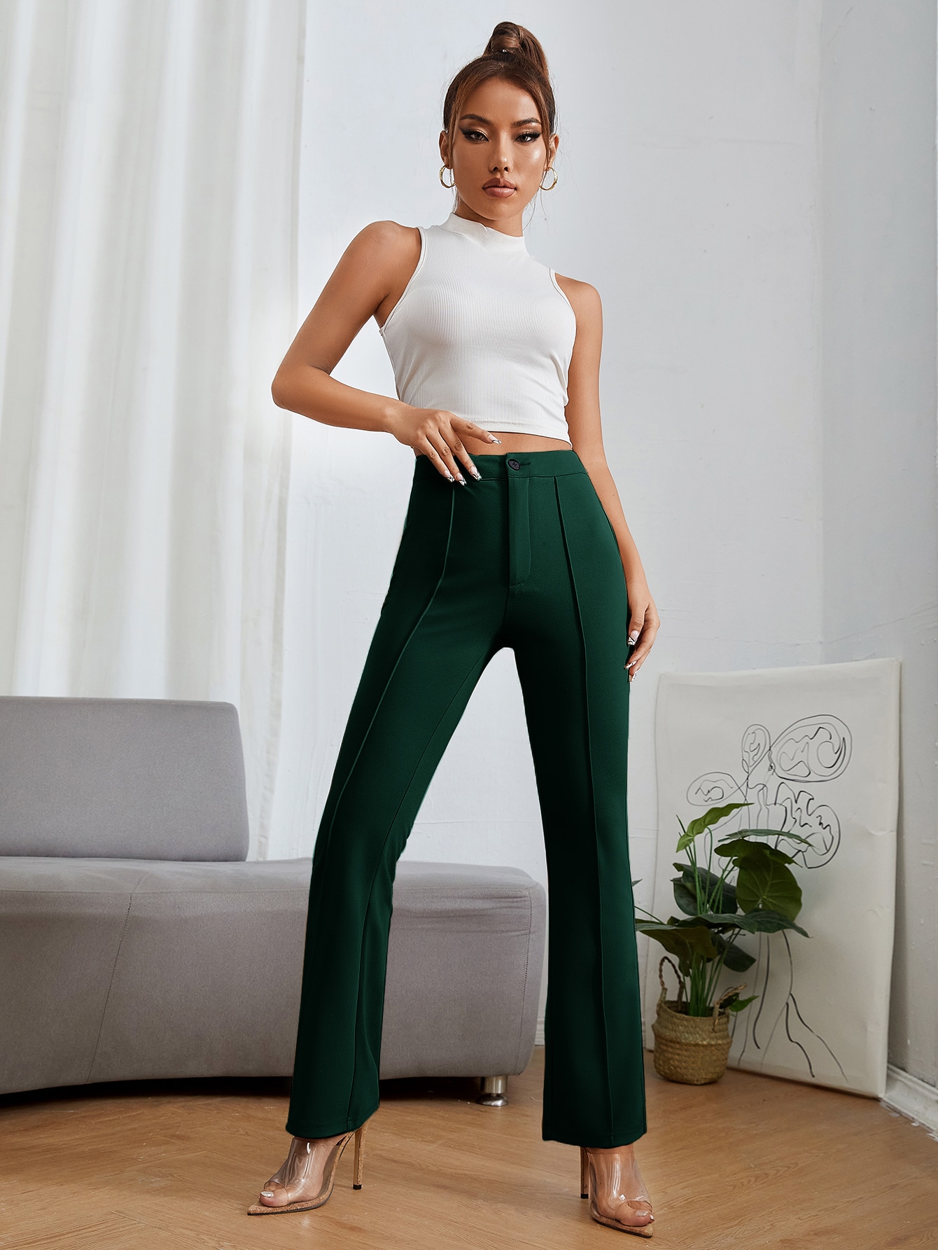 SHEIN PETITE High Waist Press Crease Pants | SHEIN