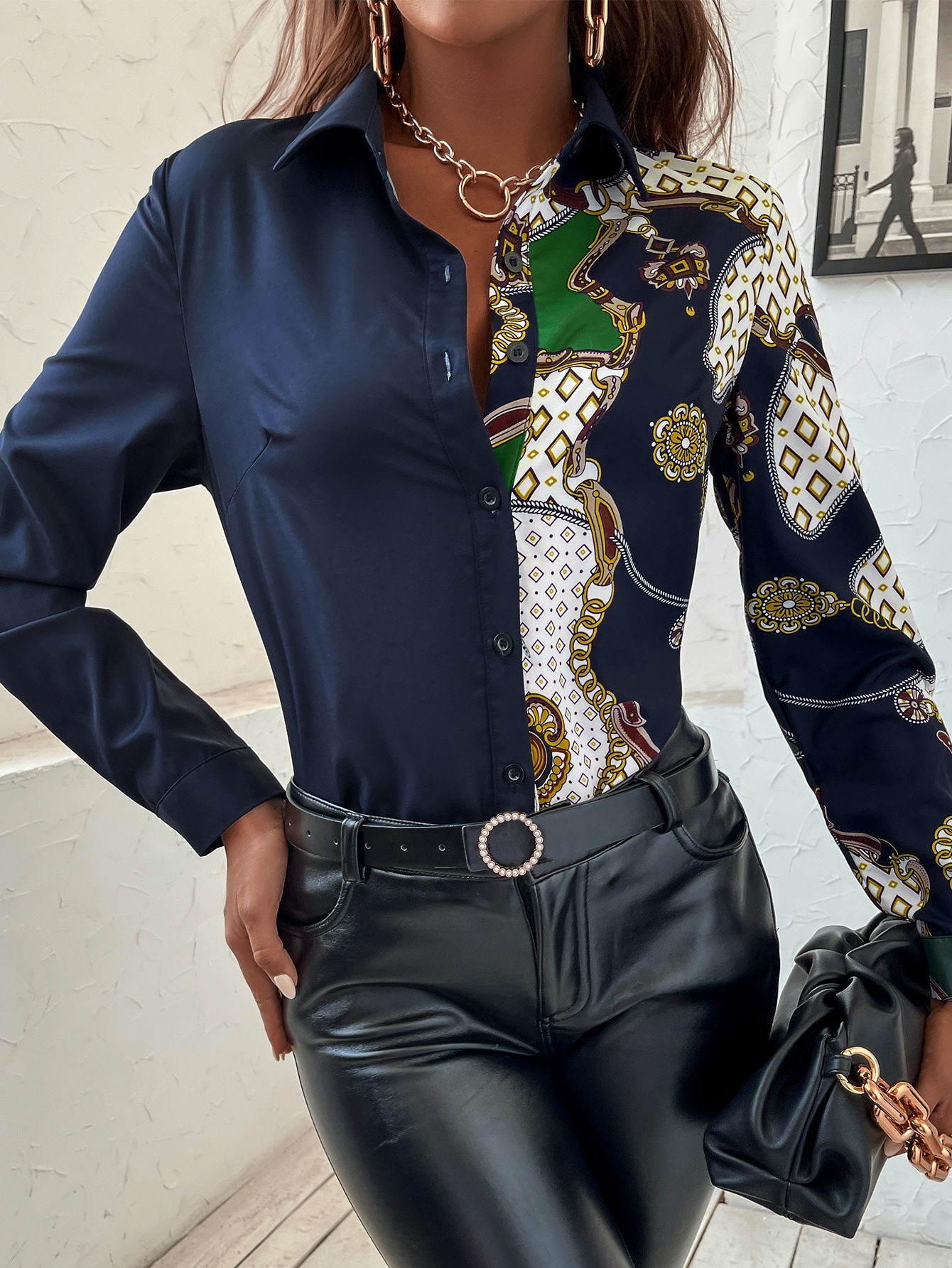 Geo And Chain Print Shirt | SHEIN USA