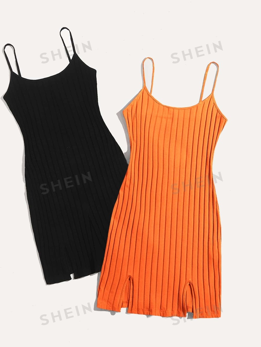 SHEIN EZwear 2 Pack M-slit Hem Rib-knit Dress | SHEIN UK