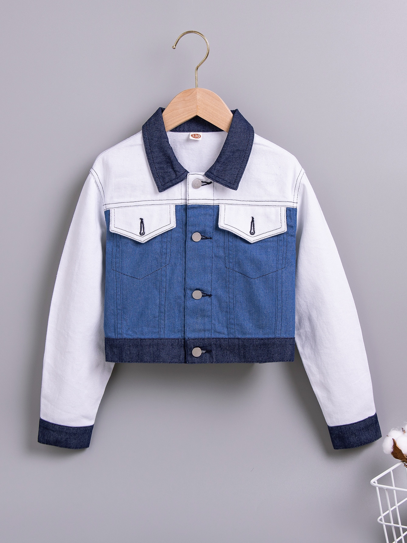 Girls Color Block Denim Jacket