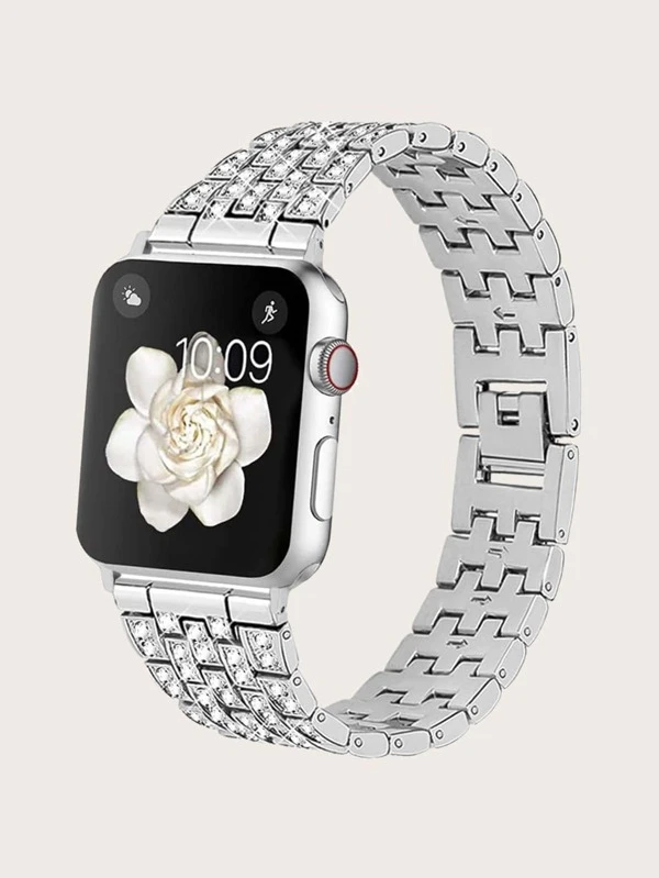 Rhinestone Decor Metal Watchband Compatible With Apple Watch | SHEIN USA