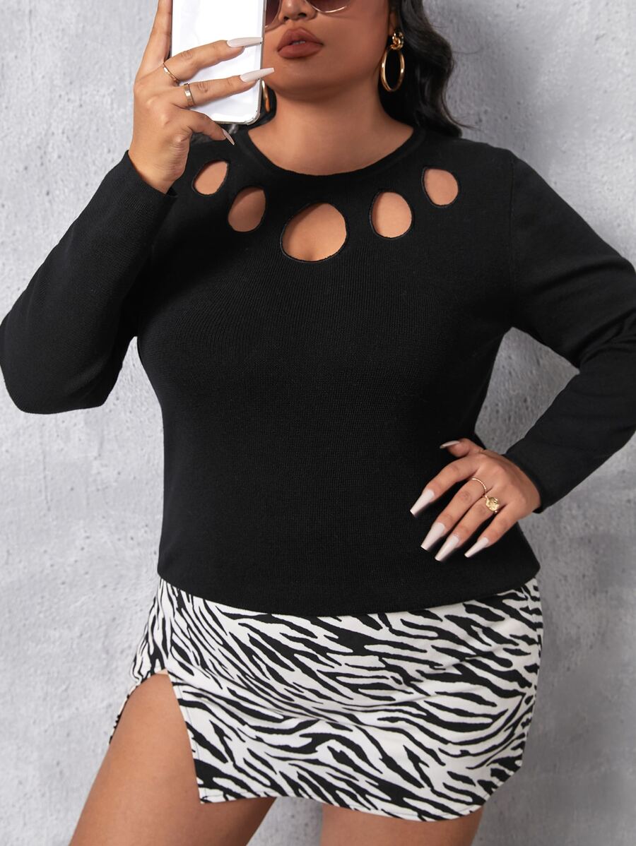 Plus Ladder Cut Out Sweater | SHEIN USA