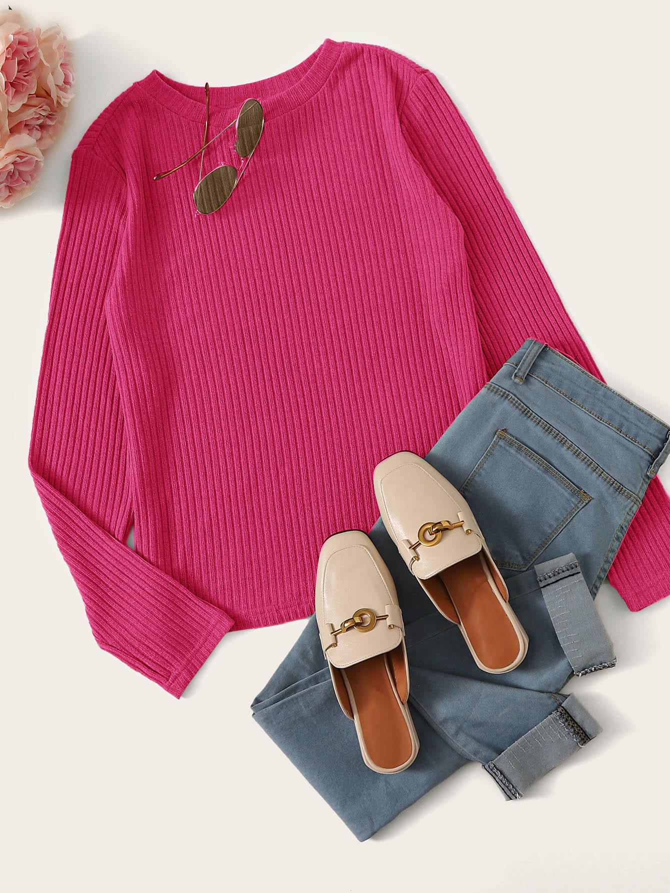 SHEIN Privé Solid Rib-knit Top | SHEIN USA