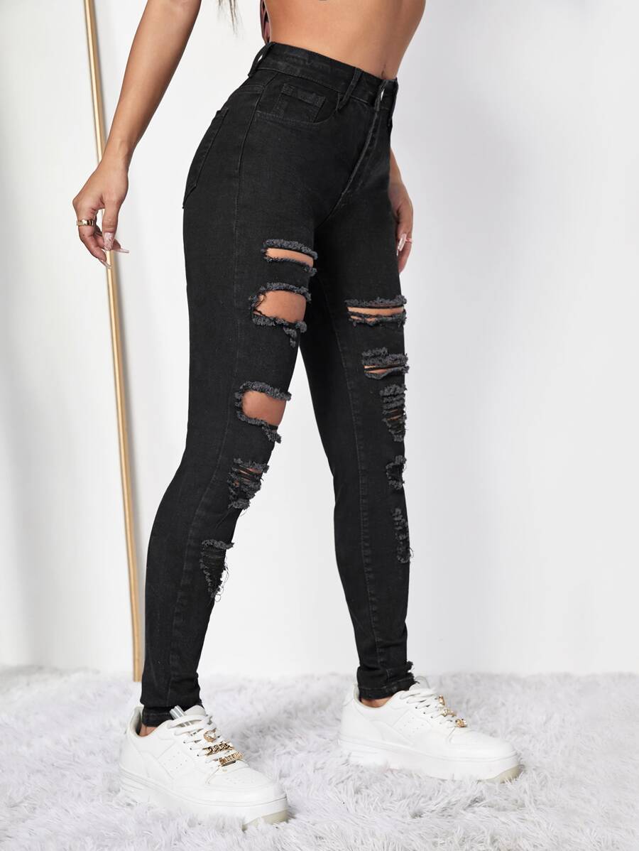 SHEIN ICON Ripped Cut Out Skinny Jeans | SHEIN USA