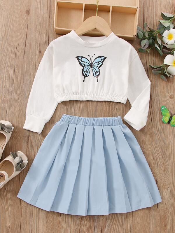 SHEIN Kids EVRYDAY Toddler Girls Butterfly Print Pullover & Pleated ...