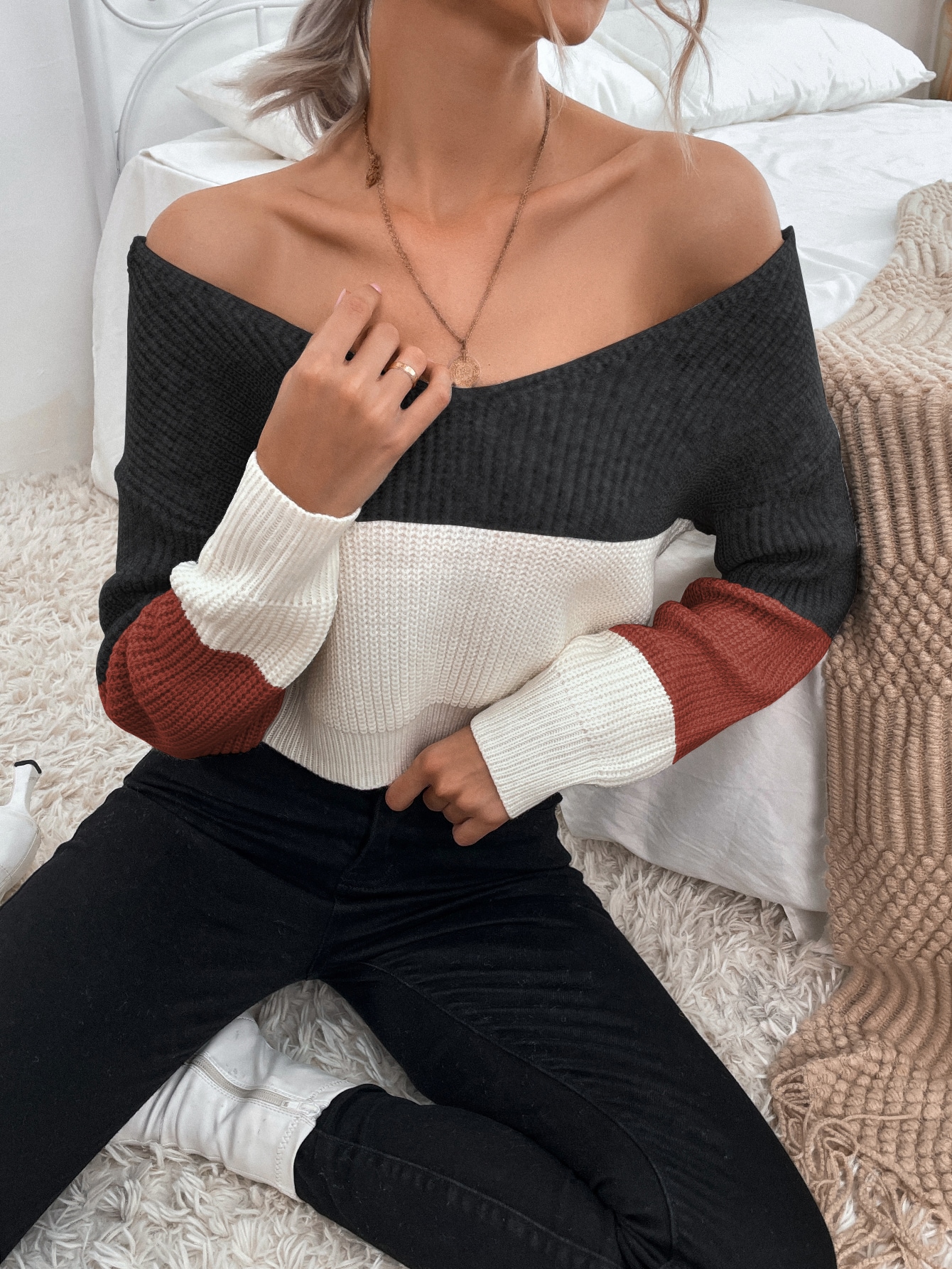 Shein Essnce Off Shoulder Ribbed Knit Twist Sweater Shein Eur