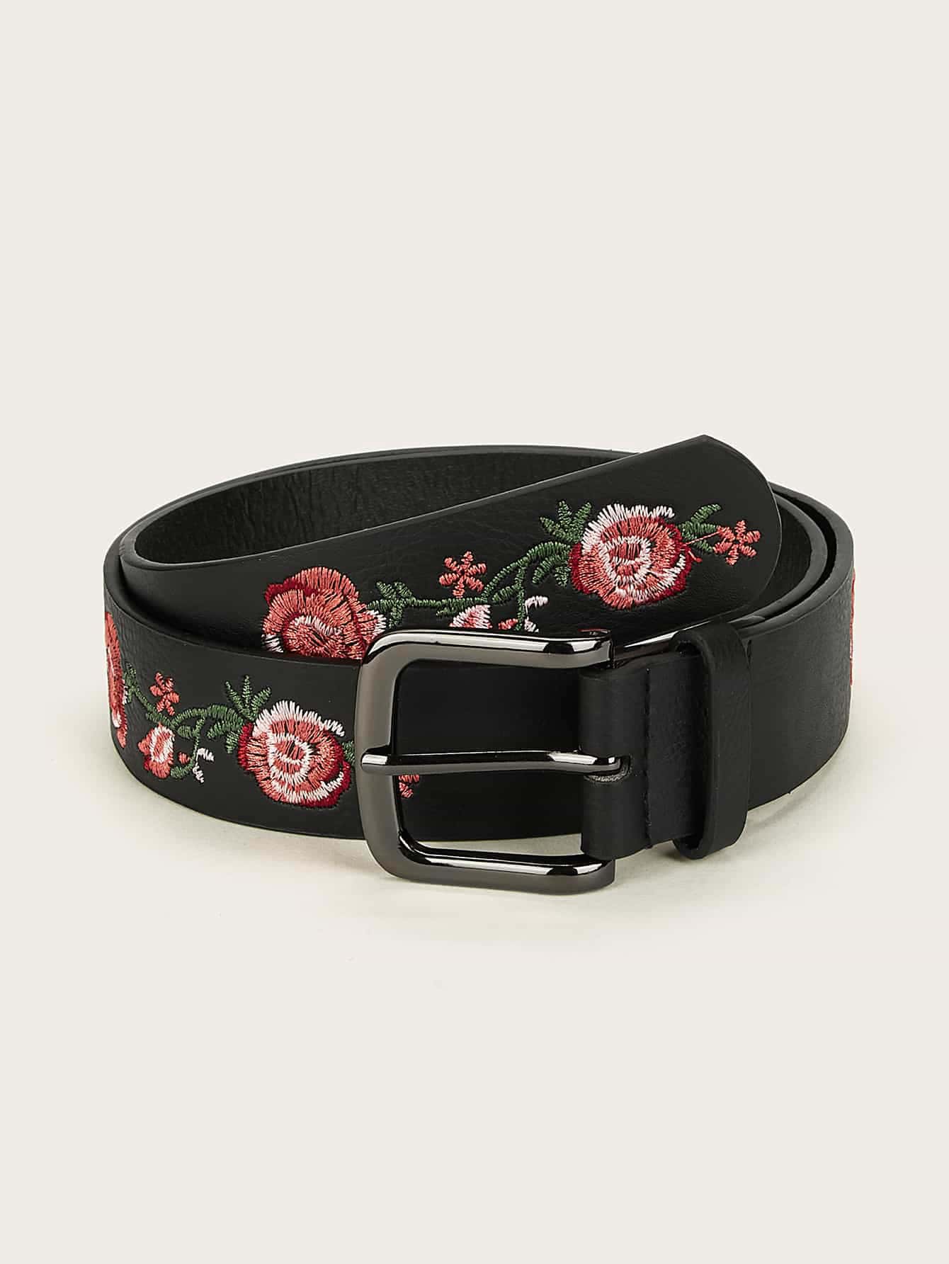 Flower Embroidery Metal Buckle Belt | SHEIN USA