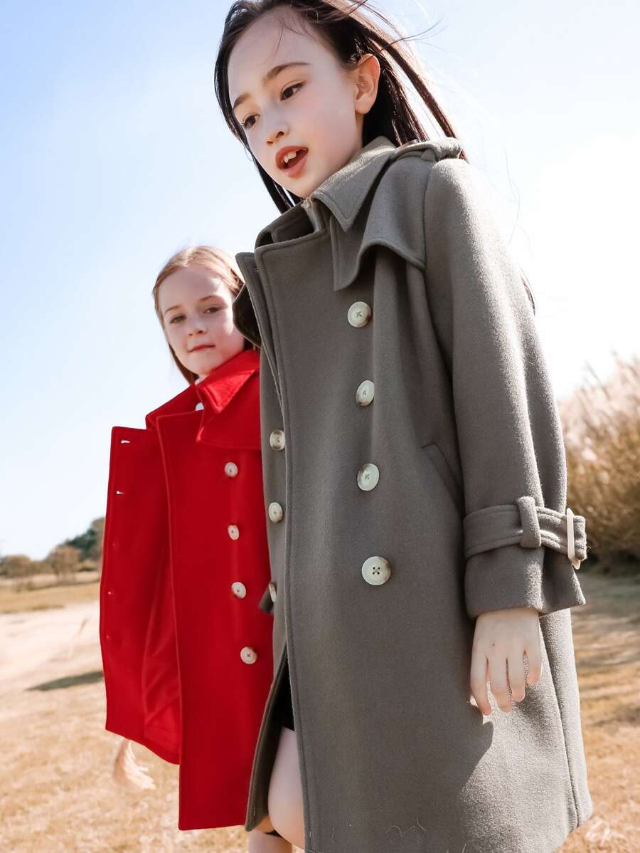 Girls Slant Pocket Double Button Front Overcoat | SHEIN USA