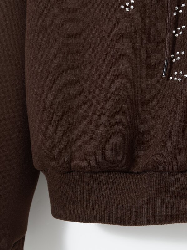 SHEIN Coolane Rhinestone Skeleton Pattern Drawstring Thermal Hoodie ...