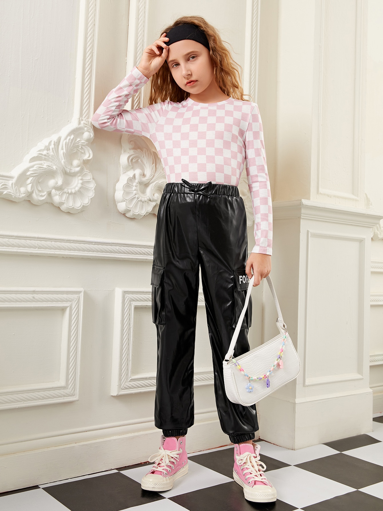 SHEIN Girls Letter Graphic Flap Pocket PU Leather Pants | SHEIN USA