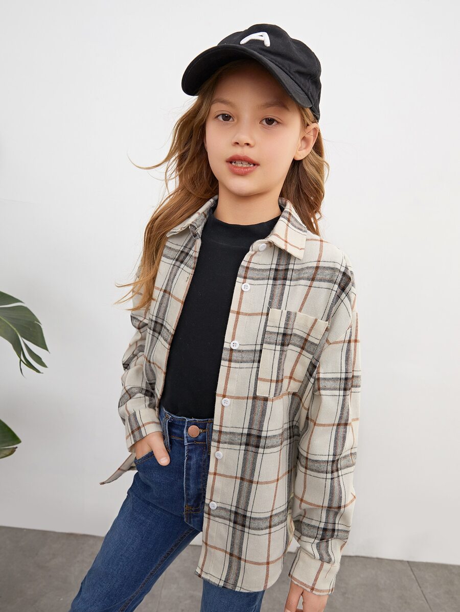 SHEIN Blusa con botones y estampado a cuadros para niña preadolescente NovaGlow | Mode de Mujer ...