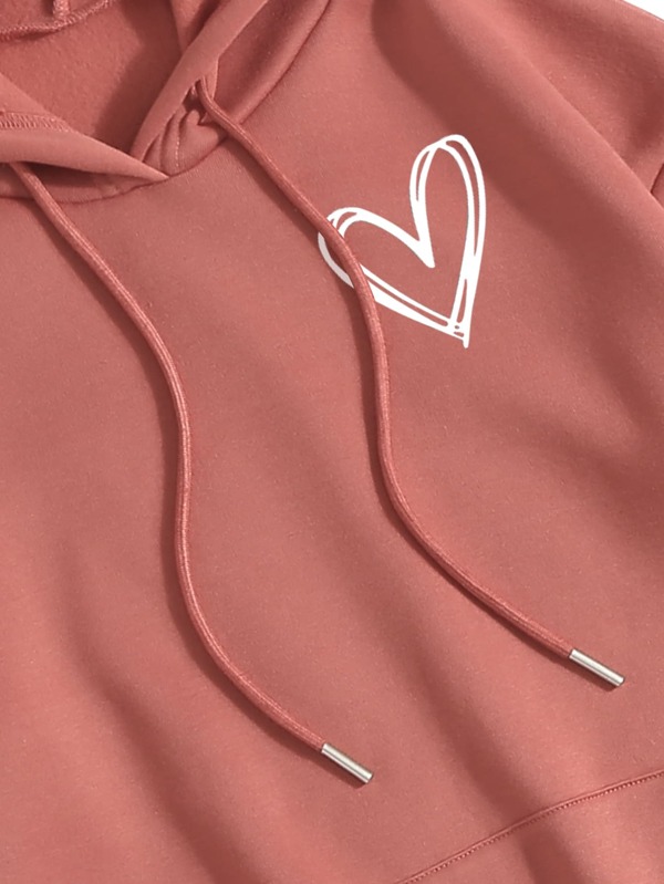 Shein Lune Heart Print Thermal Lined Drawstring Hoodie Shein Usa