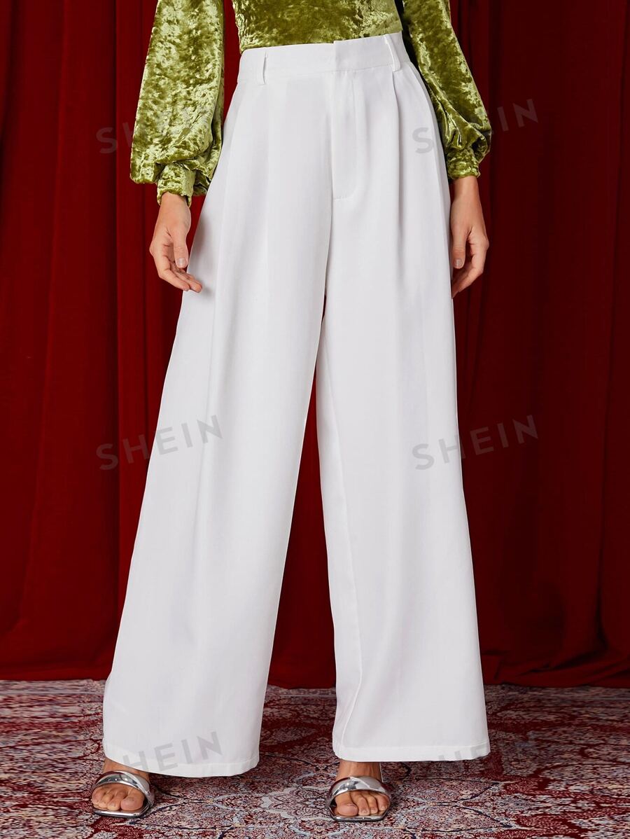 SHEIN Privé Plicated Detail Wide Leg Trousers | SHEIN UK