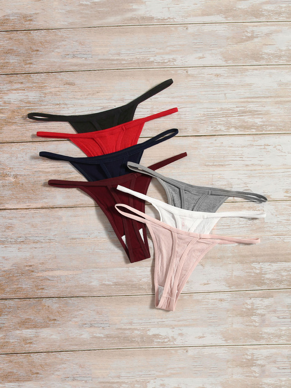 7pack Plain Ribbed Thong | SHEIN USA