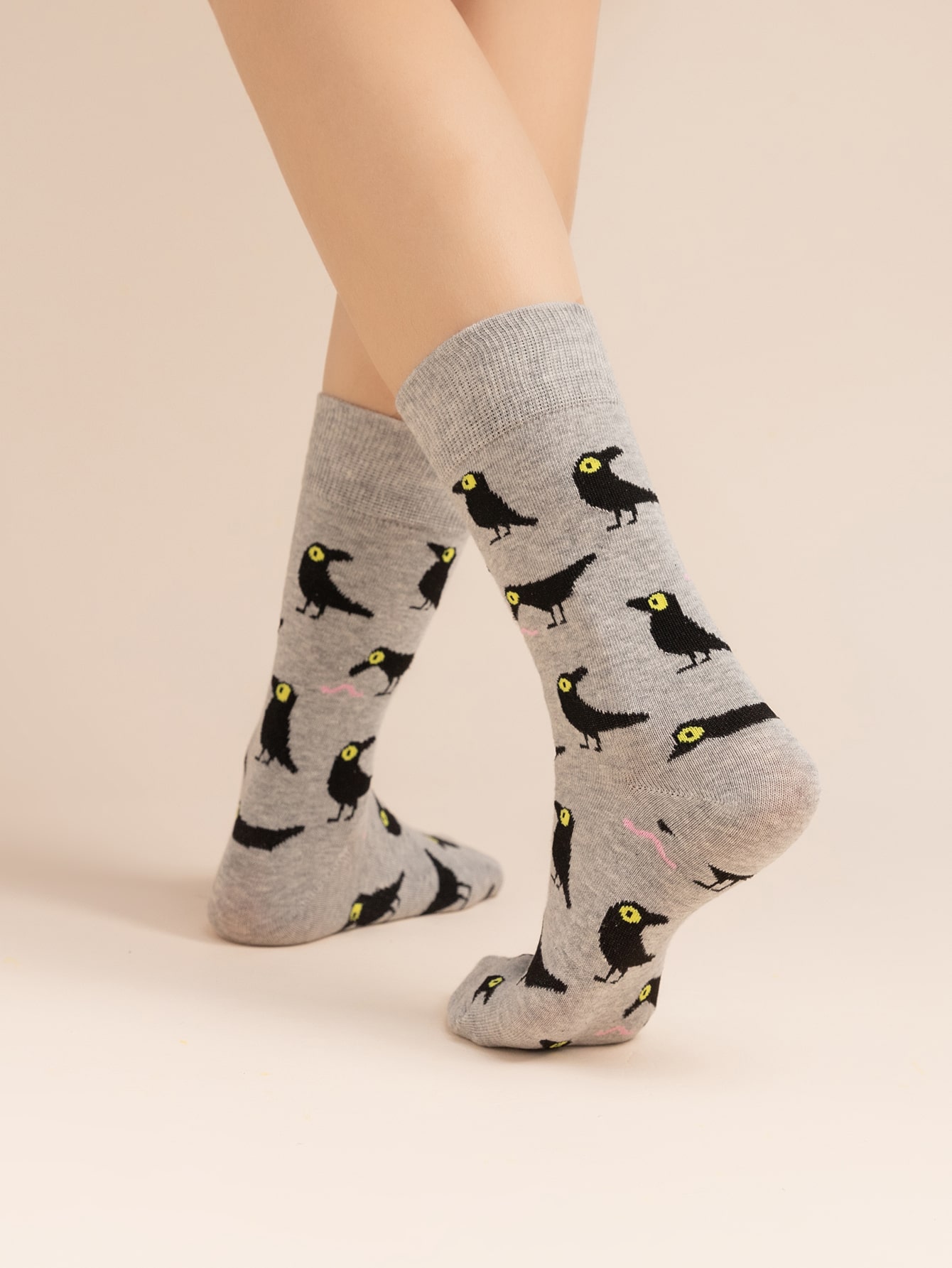 Crow Print Crew Socks