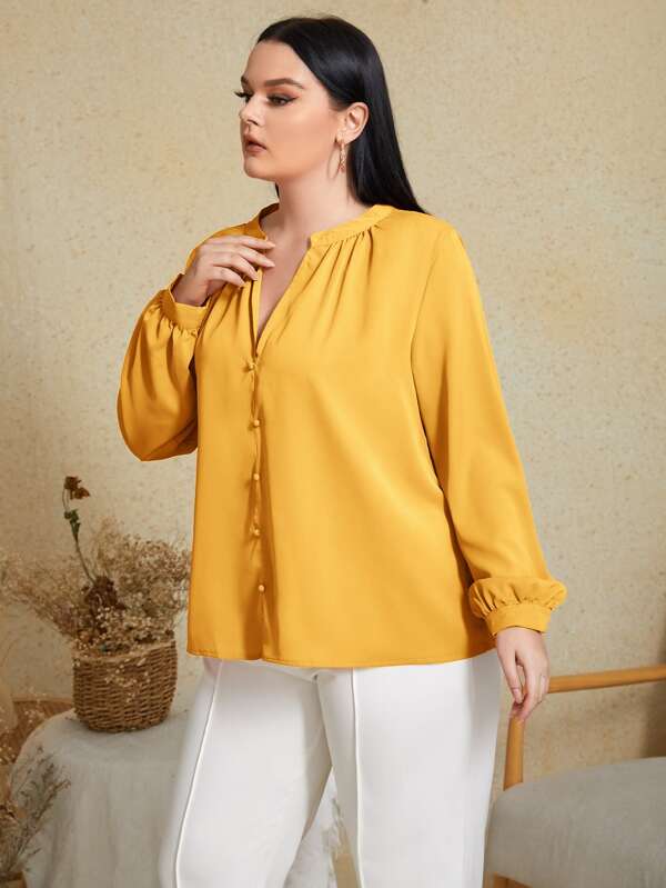 SHEIN Clasi Plus Solid Notch Neck Top | SHEIN USA