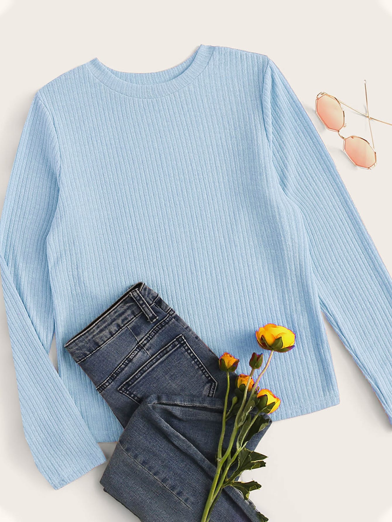 SHEIN Essnce Solid Rib-knit Top | SHEIN USA