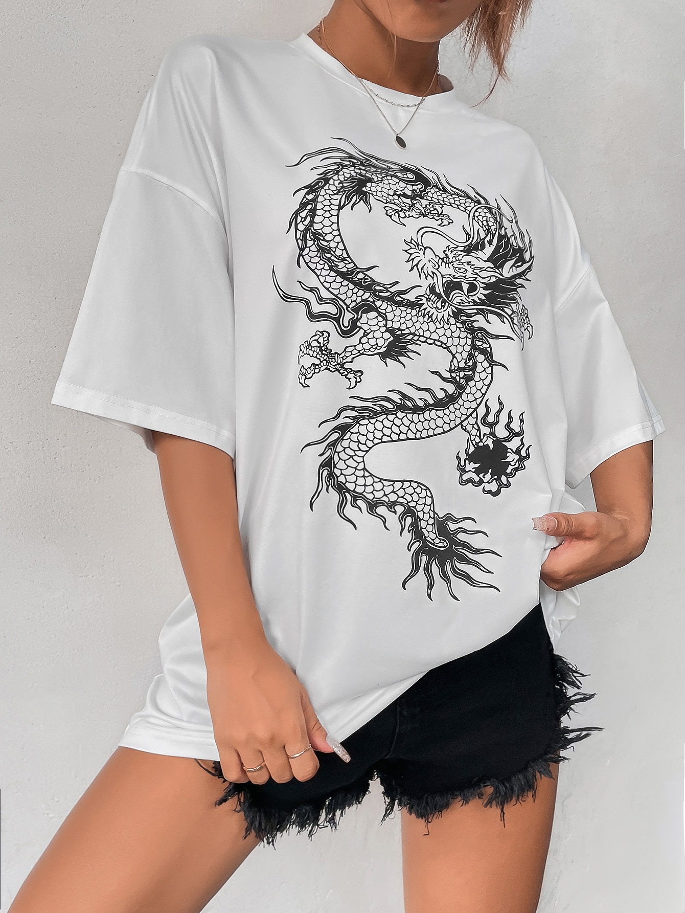 SHEIN Coolane Chinese Dragon Graphic Drop Shoulder Oversized Tee | SHEIN UK