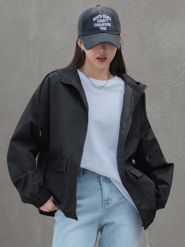 DAZY Drop Shoulder Drawstring Hooded Jacket | SHEIN USA