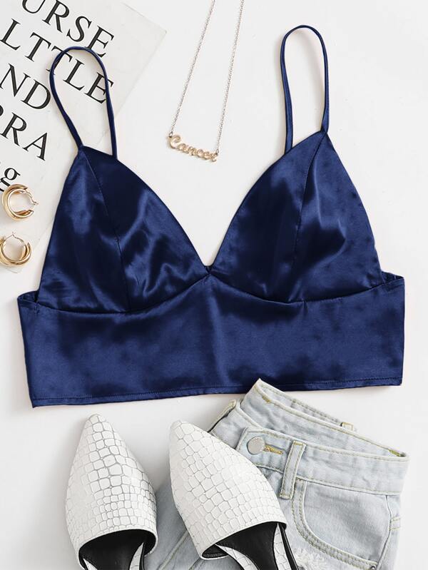 SHEIN ICON Shirred Back Satin Bralette Top | SHEIN USA