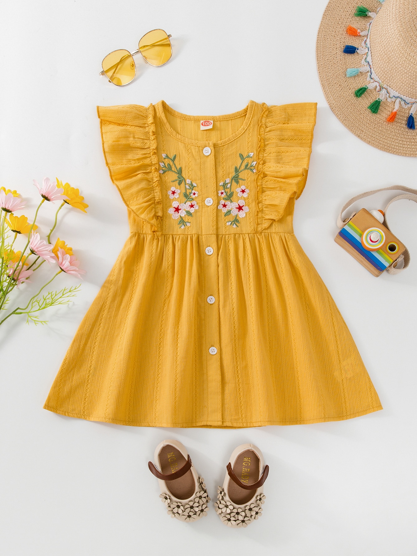 SHEIN Bordado Plissado Floral Fofo Vestido Infantil para Menina | SHEIN ...