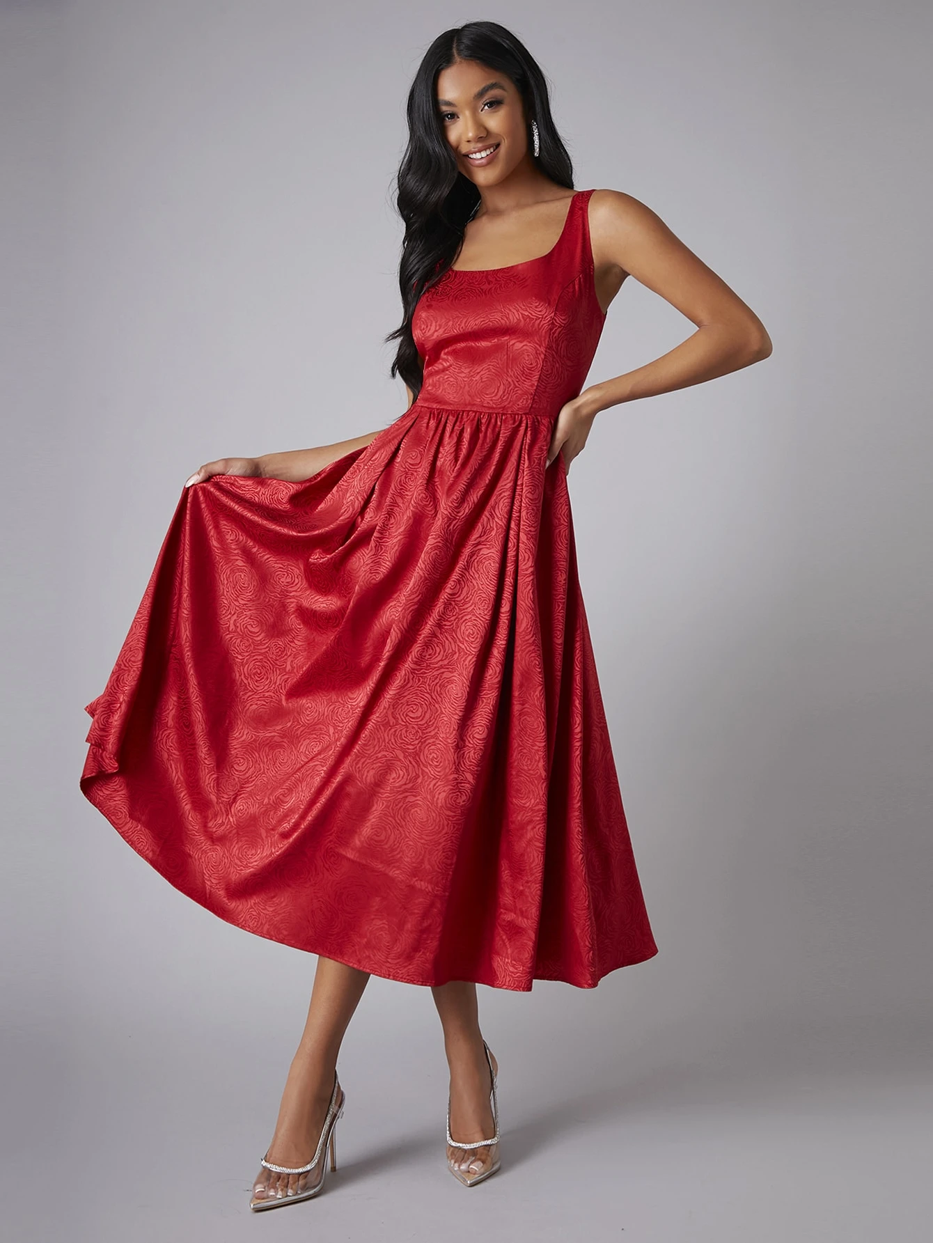SHEIN Floral Jacquard Zip Back Dress | SHEIN USA