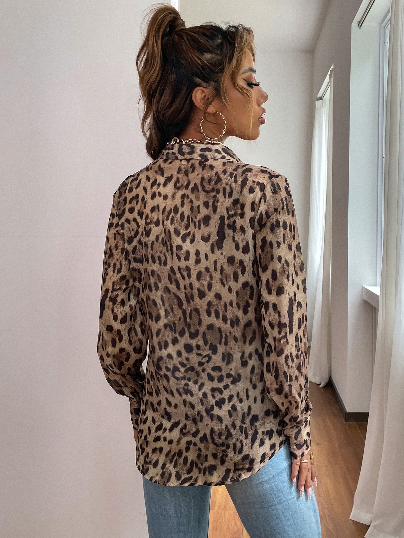 SHEIN Privé Leopard Print Button Up Shirt | SHEIN USA