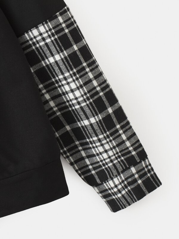 PUNPUN Contrast Plaid Frog Print Sweatshirt | SHEIN EUR