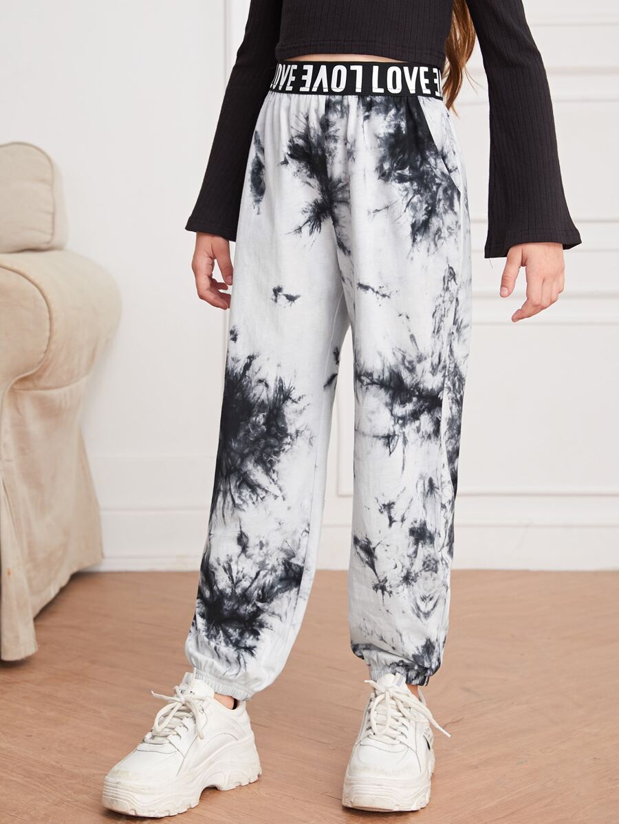 SHEIN Tween Girl Letter Waist Tie Dye Joggers | SHEIN USA