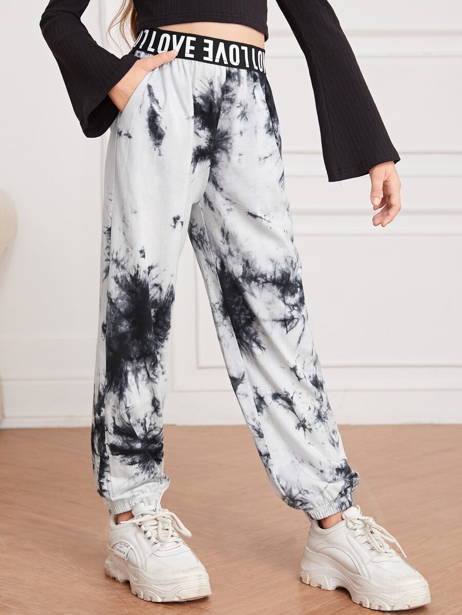 SHEIN Tween Girl Letter Waist Tie Dye Joggers | SHEIN USA